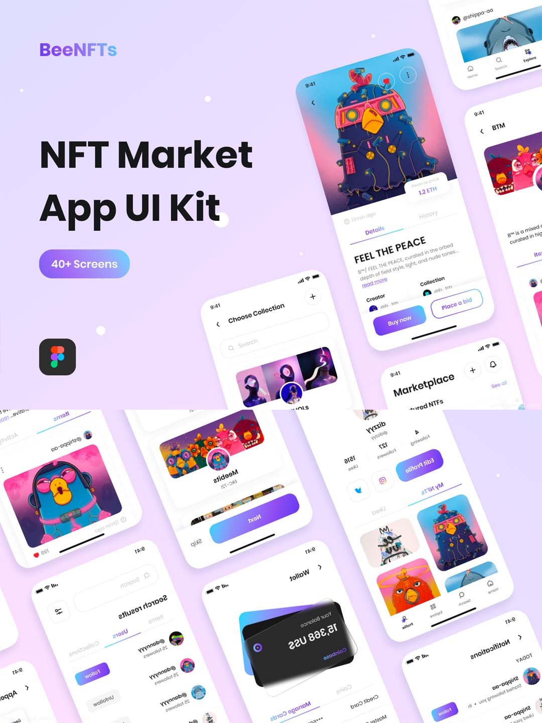 NFT市场APP UI设计套件UI资源素材figma源文件