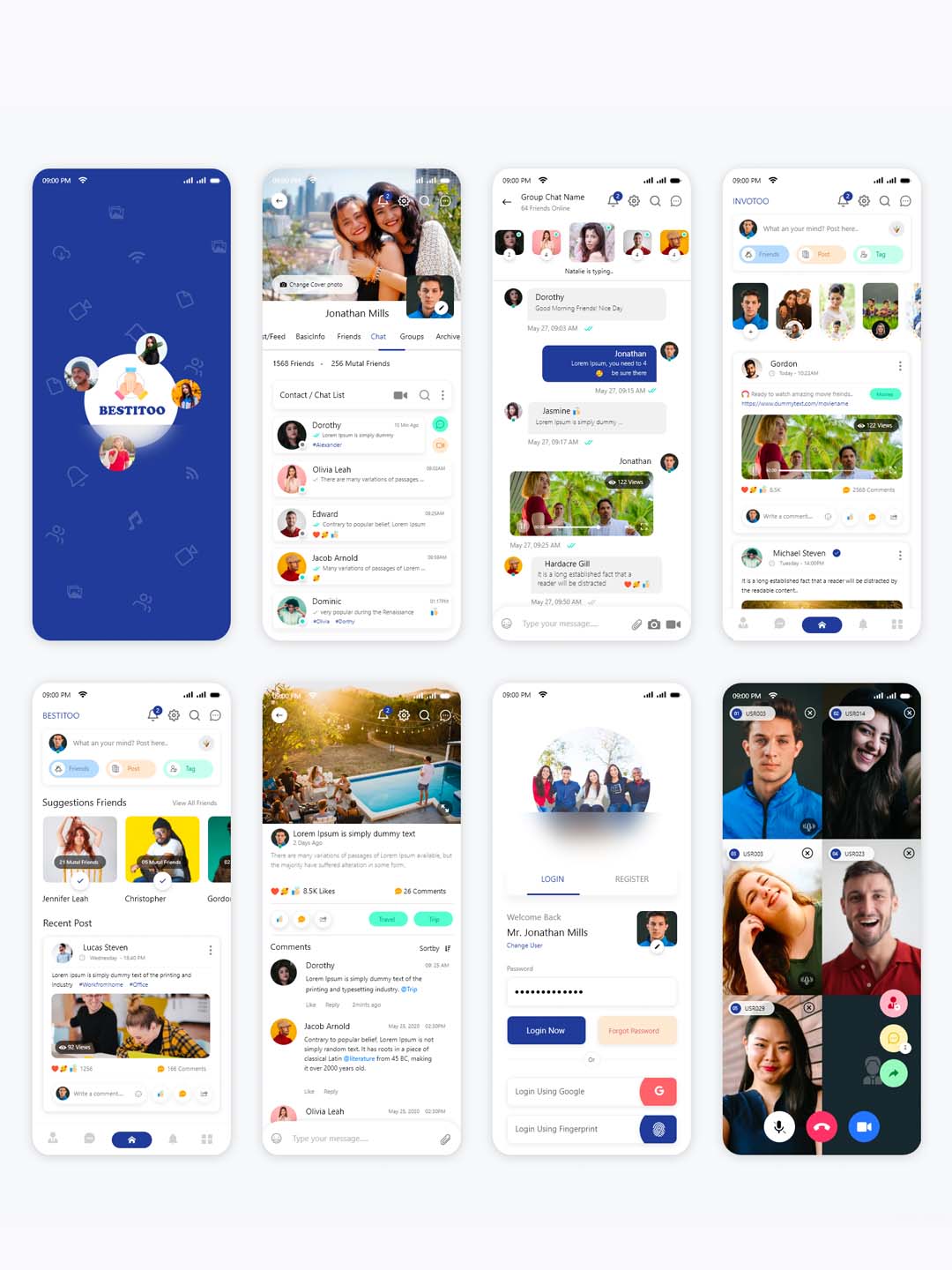 一套社交APP UI模板，设计UI源文件下早，朋友圈UI素材下载，视频社交UI资源xd源文件