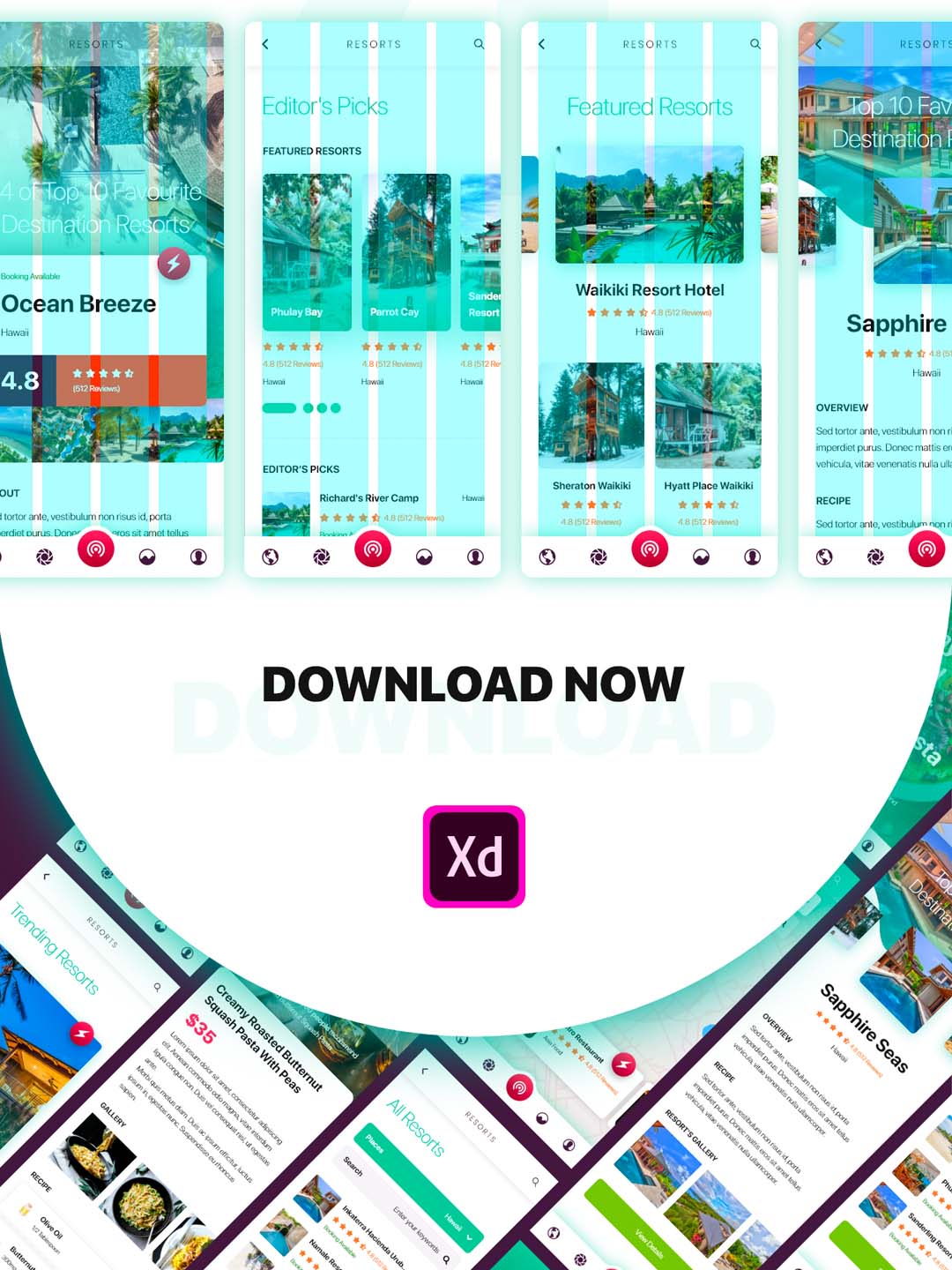整套仿抖音短视频APP UI源文件下载，直播社区app ui资源下载，短视频直播流媒体UI素材xd源文件