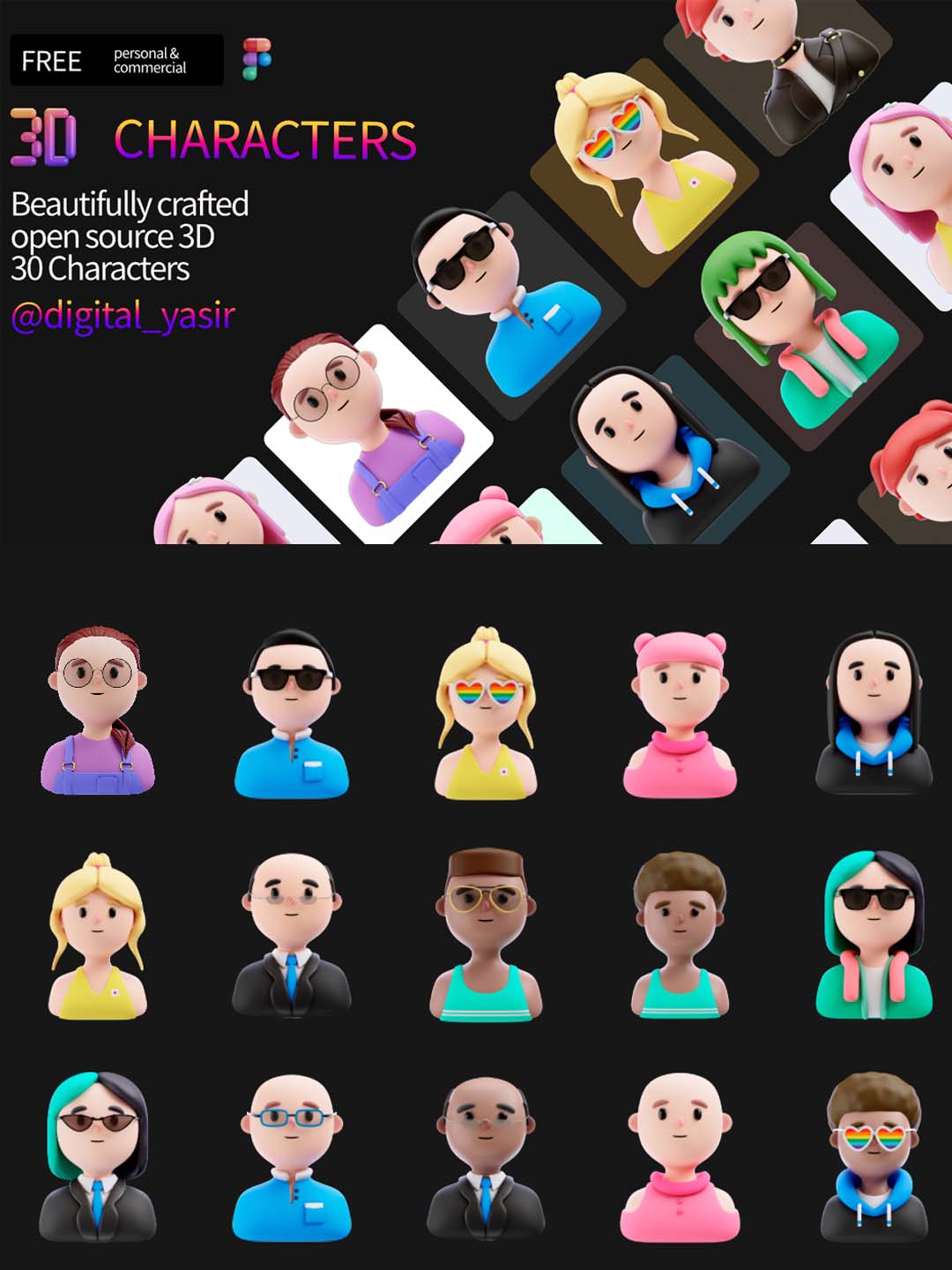 免费分享一组3D头像UI设计源文件|30个figma格式