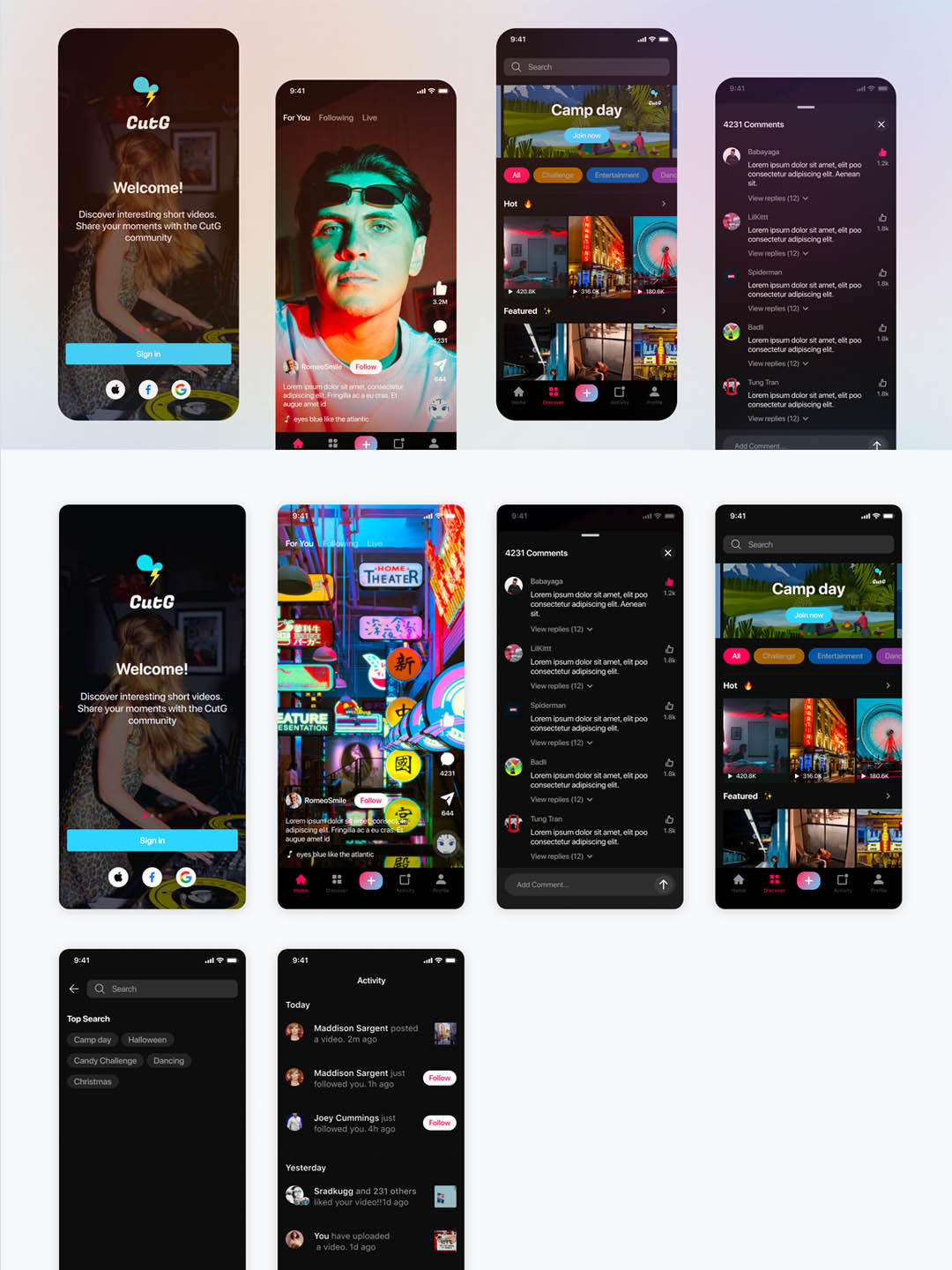 免费短视频appUI资源下载，短视频仿抖音APP UI界面设计源文件，短视频界面UI素材figma源文件下载