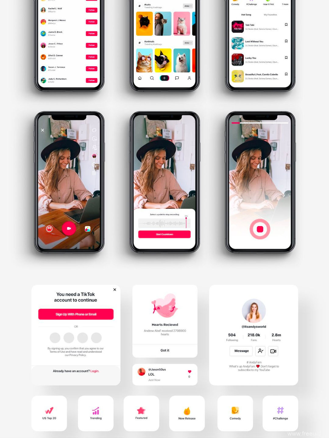 抖音短视频app 国际版Tik Tok 整套UI .xd素材下载