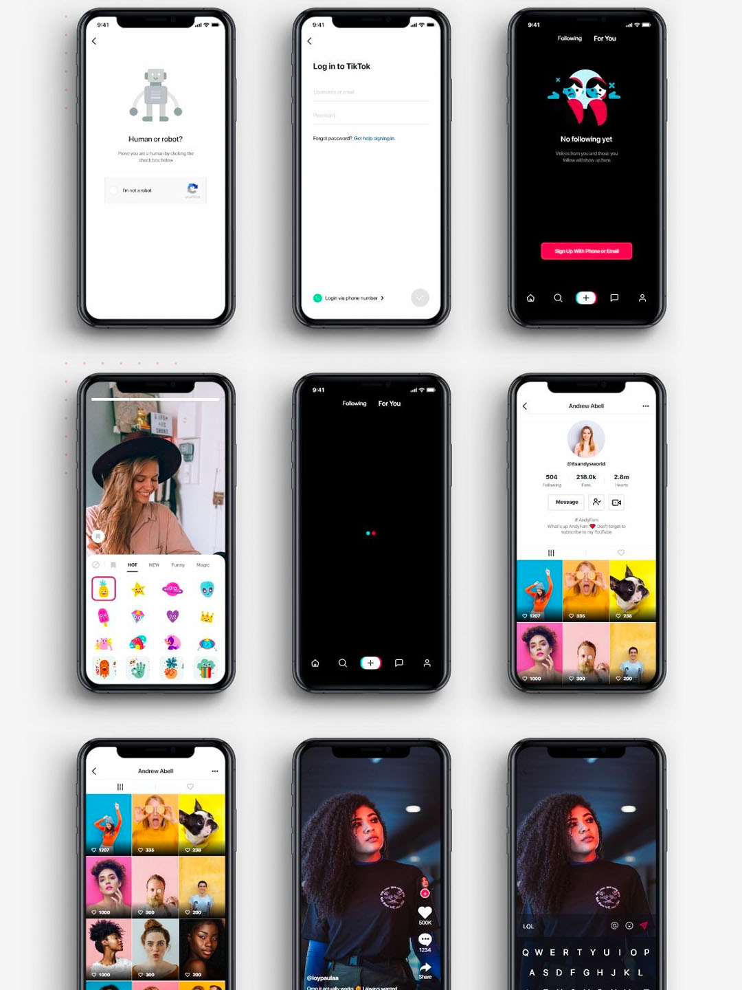抖音短视频app 国际版Tik Tok 整套UI .xd素材下载