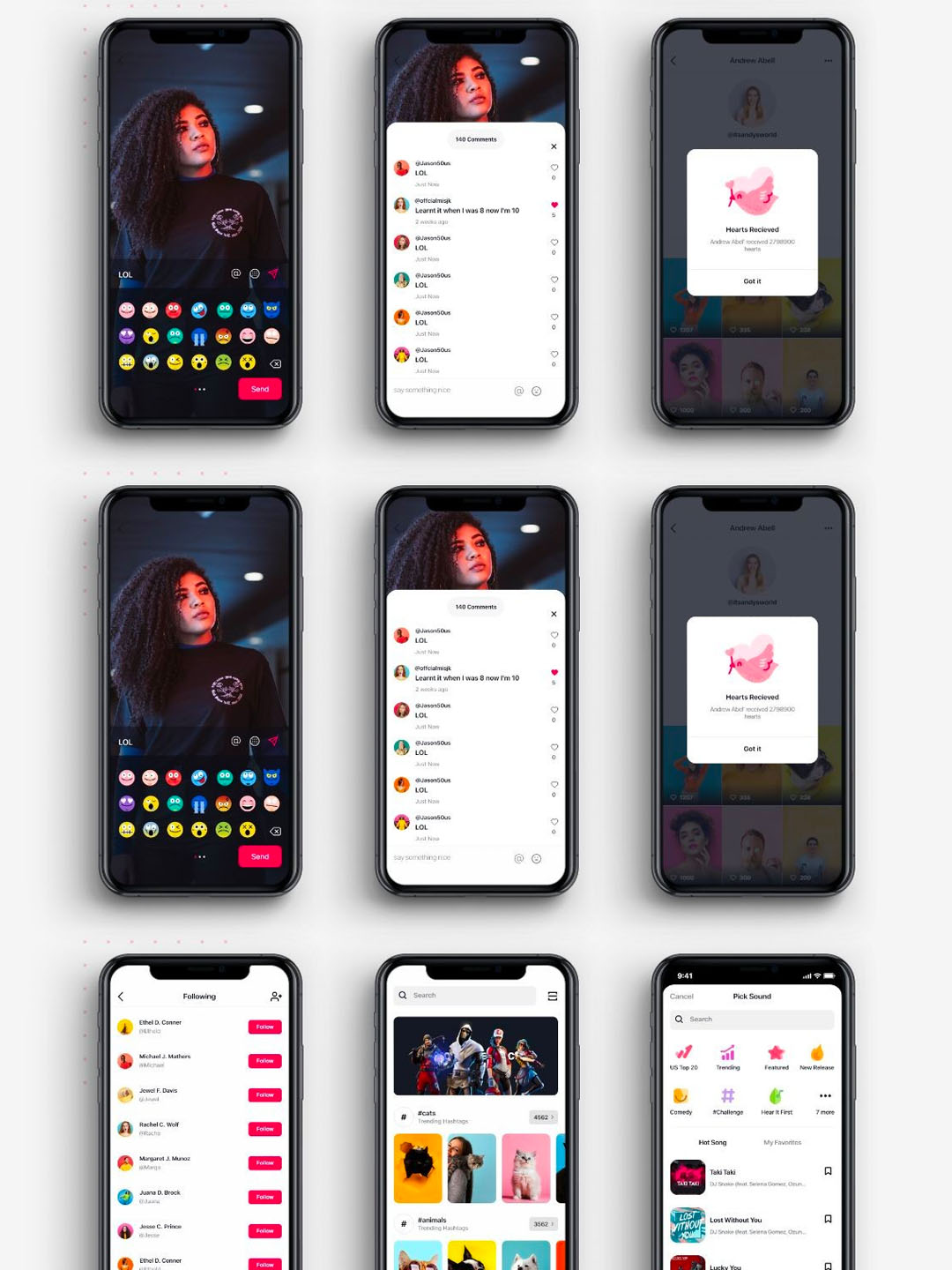 抖音短视频app 国际版Tik Tok 整套UI .xd素材下载