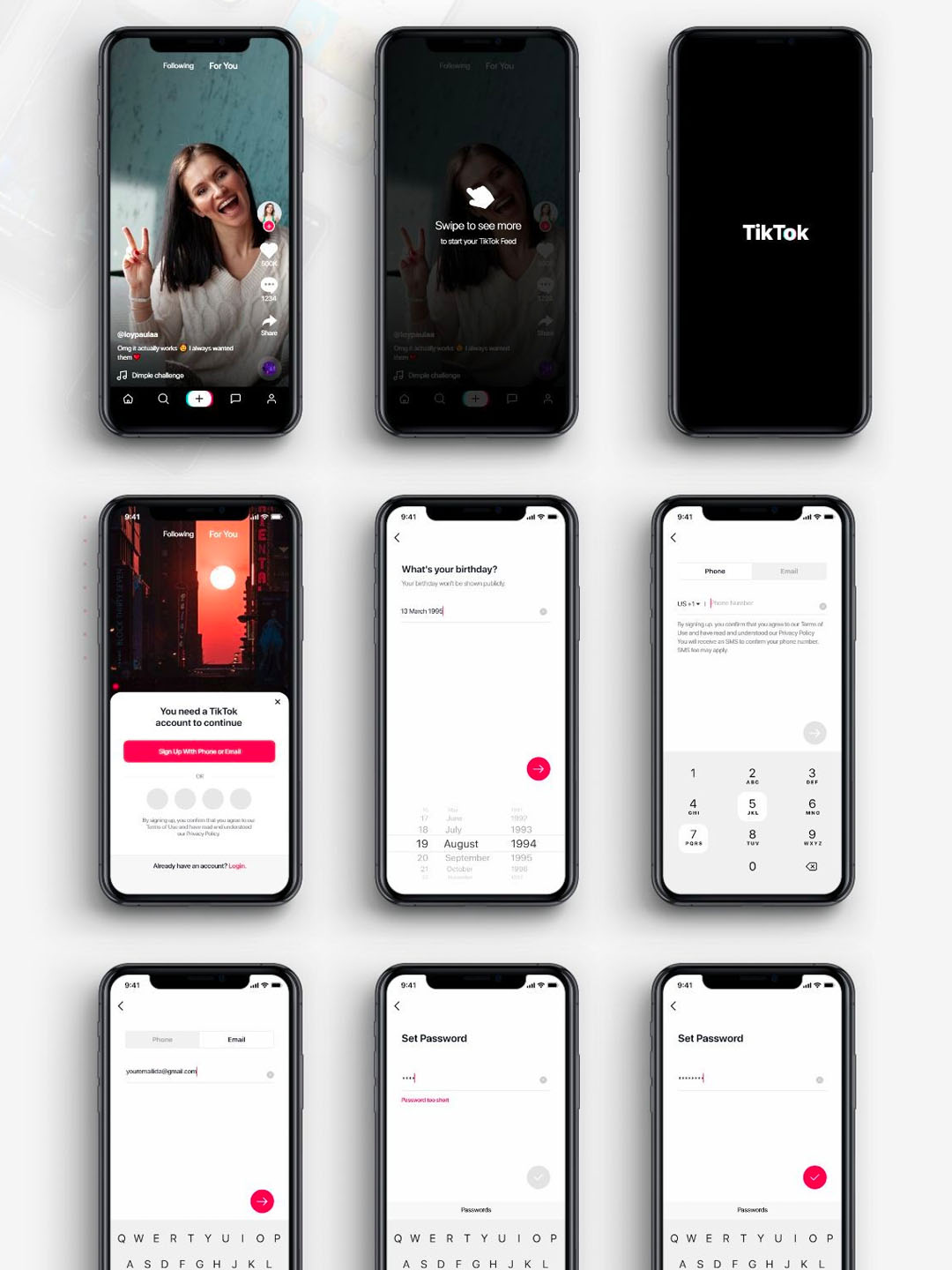 抖音短视频app 国际版Tik Tok 整套UI .xd素材下载