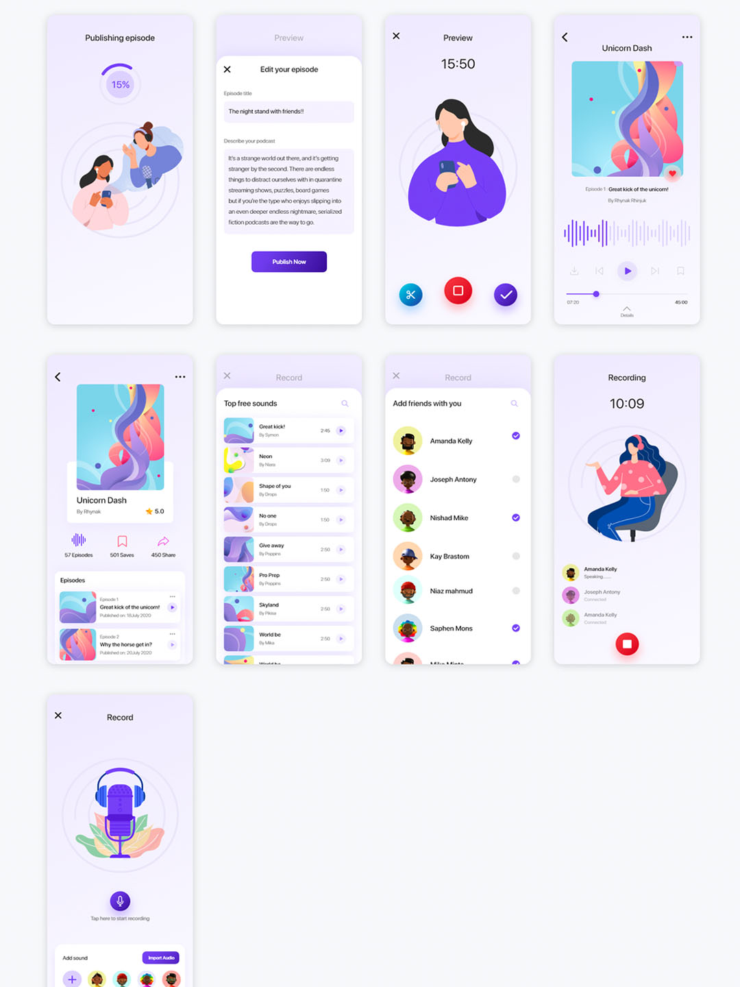 一款小清新的音乐APP UI源文件下载，音乐UI资源下载，音频FM UI素材xd源文件下载