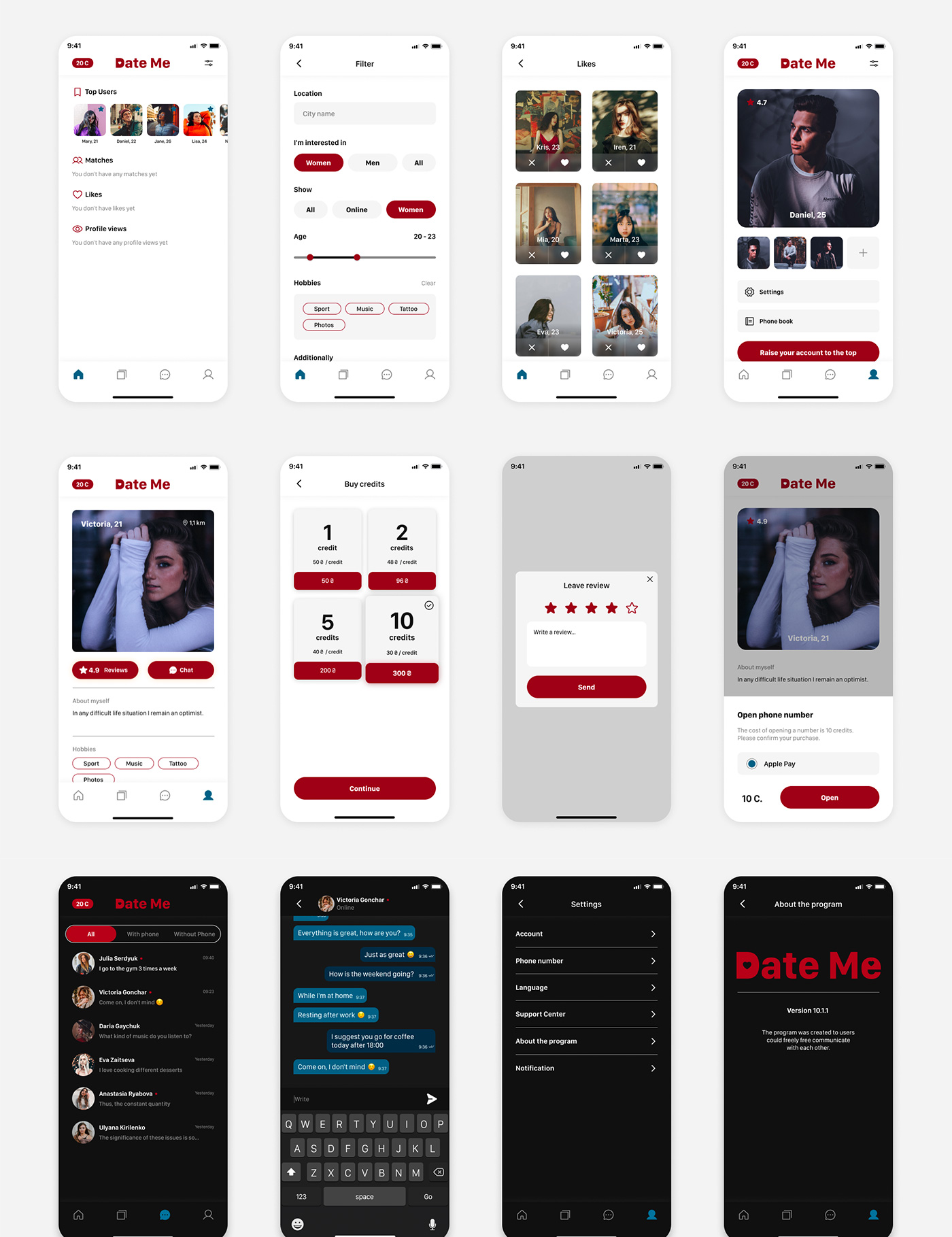 黑白两种模式 130页交友约会app sketch，figma资源