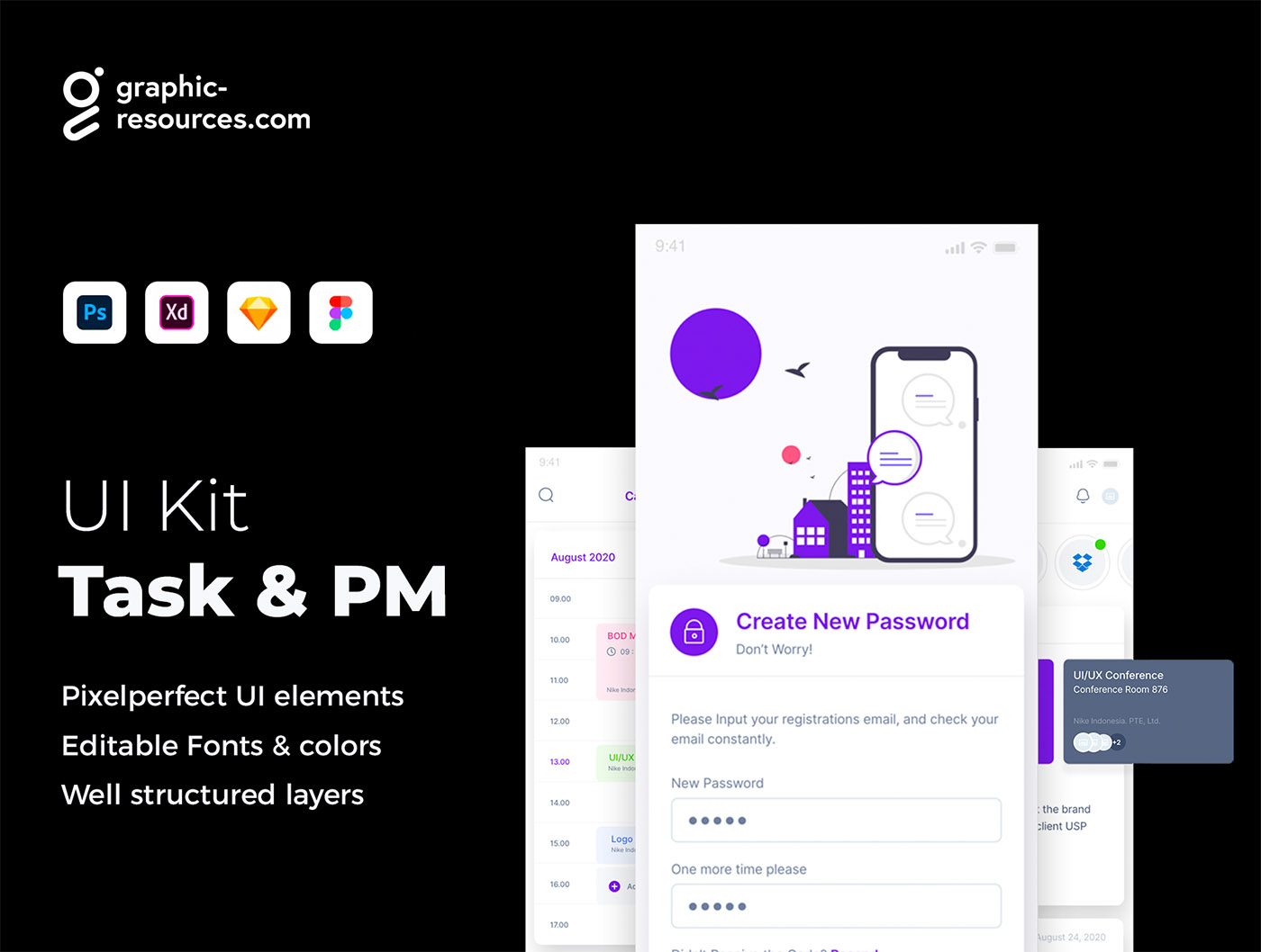 「4种格式」80页项目管理小程序，app高保真原型 – UI 套件sketch，xd，figma，psd格式