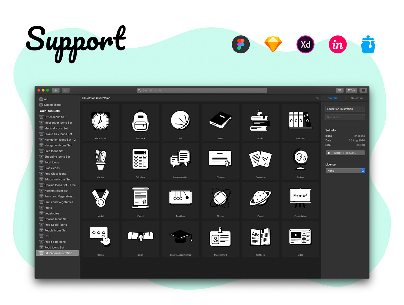 24个教育行业icon图标Figma、Sketch、Adobe XD、Invision Studio 和 IconJar