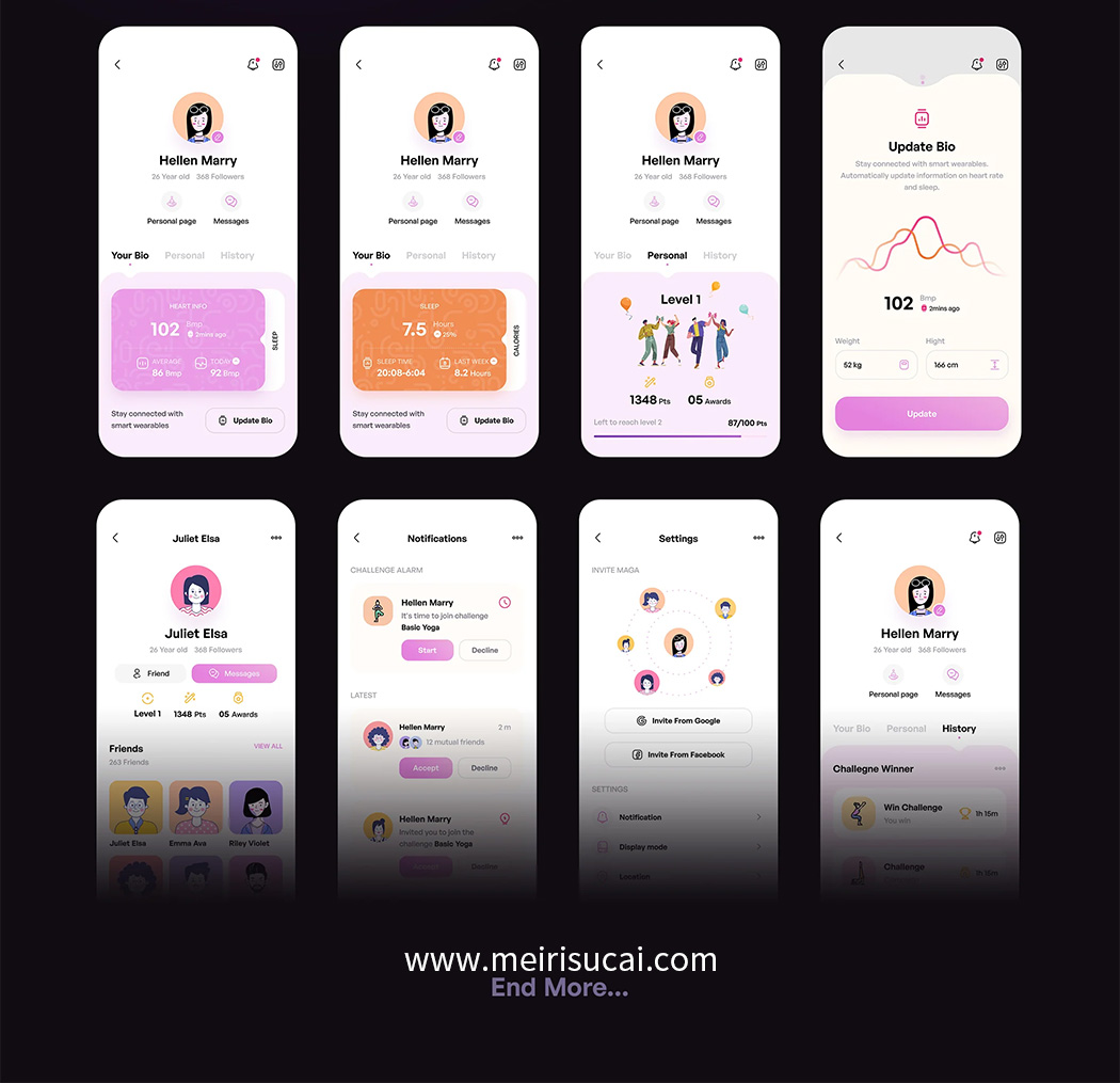 156页时尚的明暗模式瑜伽和冥想UI工具包figma源文件